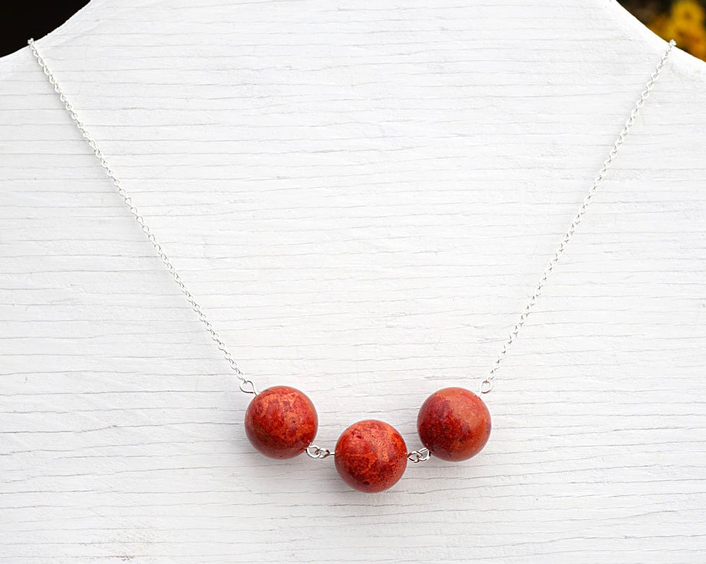 Red Coral Necklace Sterling Silver Chain for Dad Modern Minimalist ...