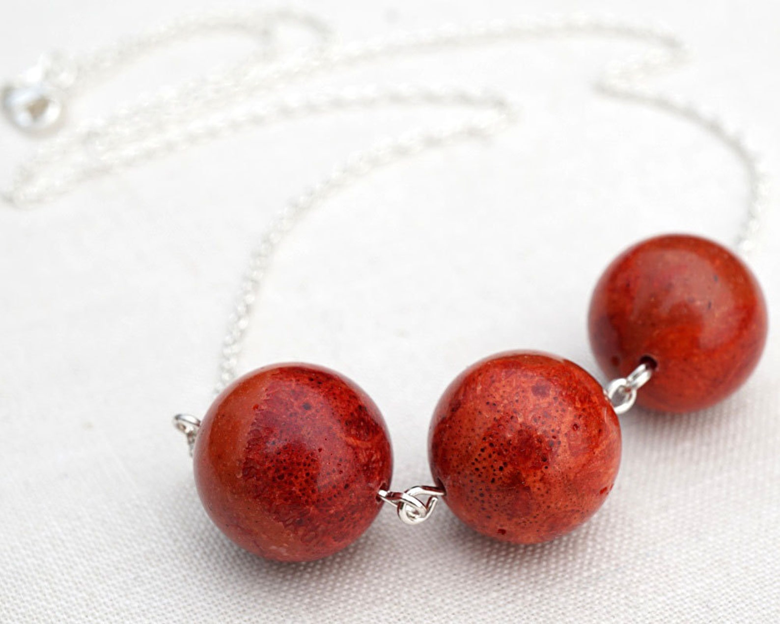 Red Coral Necklace Sterling Silver Chain for Dad Modern Minimalist ...