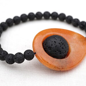 Raw Stone Bracelet Burnt Orange Black Lava Bracelet Earthy Red ...