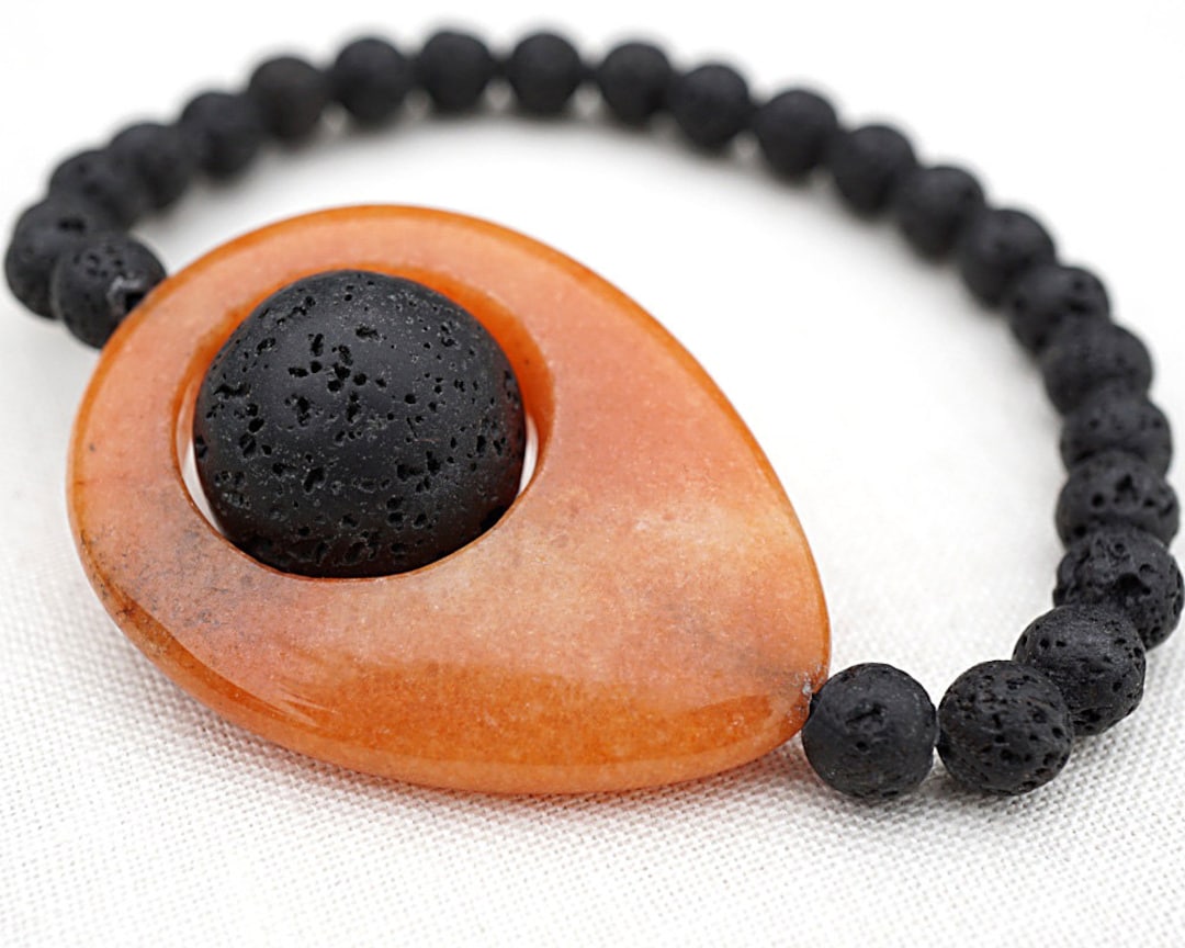 Raw Stone Bracelet Burnt Orange Black Lava Bracelet Earthy Red ...
