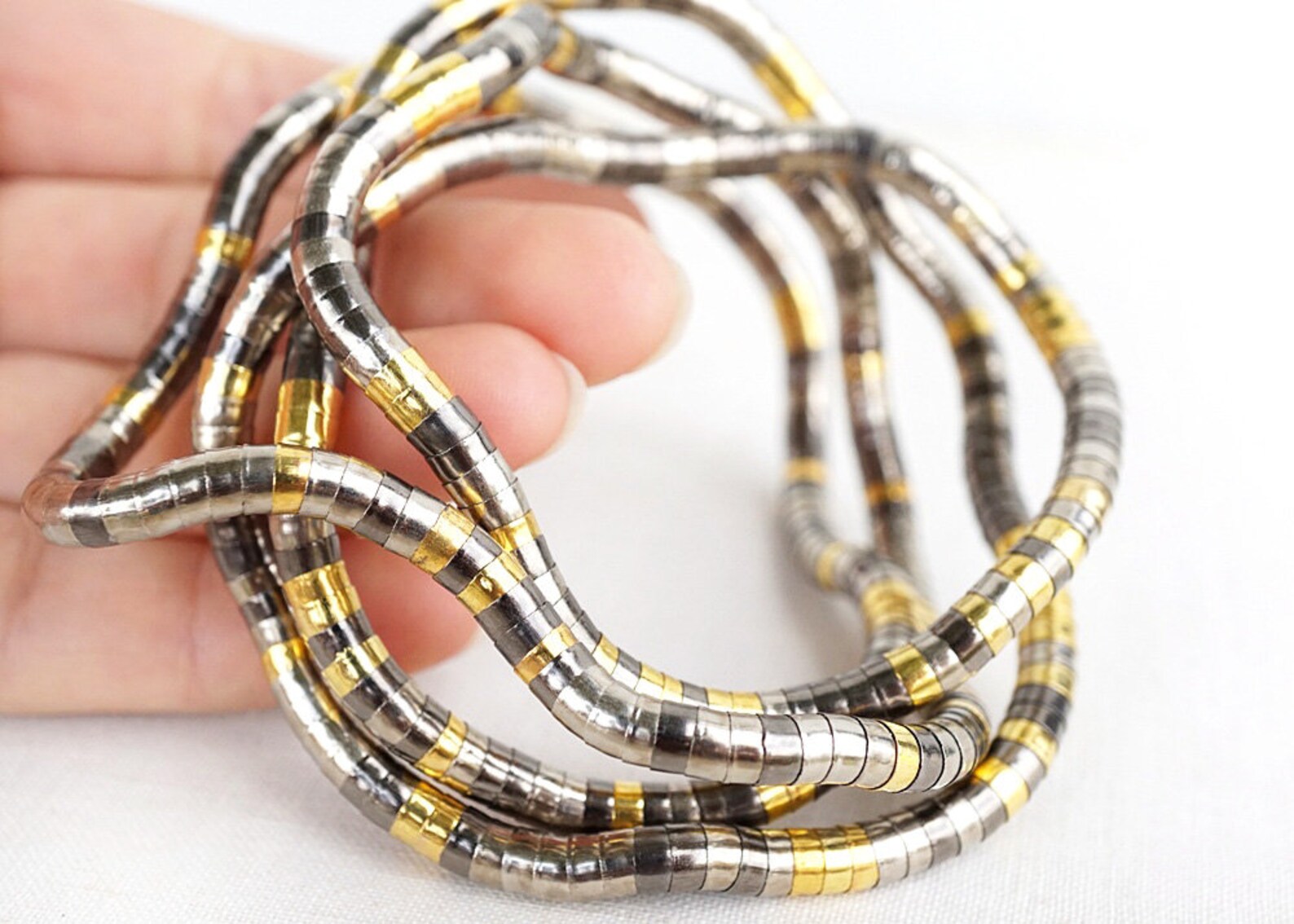 Techno Jewelry Industrial Necklace 4 Wrap Bracelet Flexible Mixed Metal ...