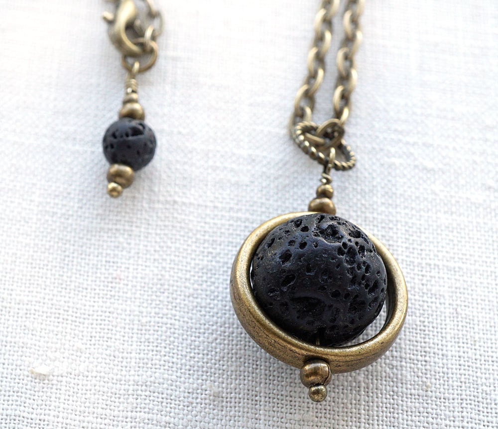 Essential Oil Diffuser Necklace Raw Stone Black Lava Necklace - Etsy