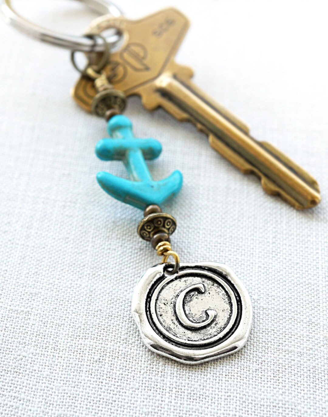 Personalized Keychain Anchor Keychain Nautical Gift Wax Seal Initial ...
