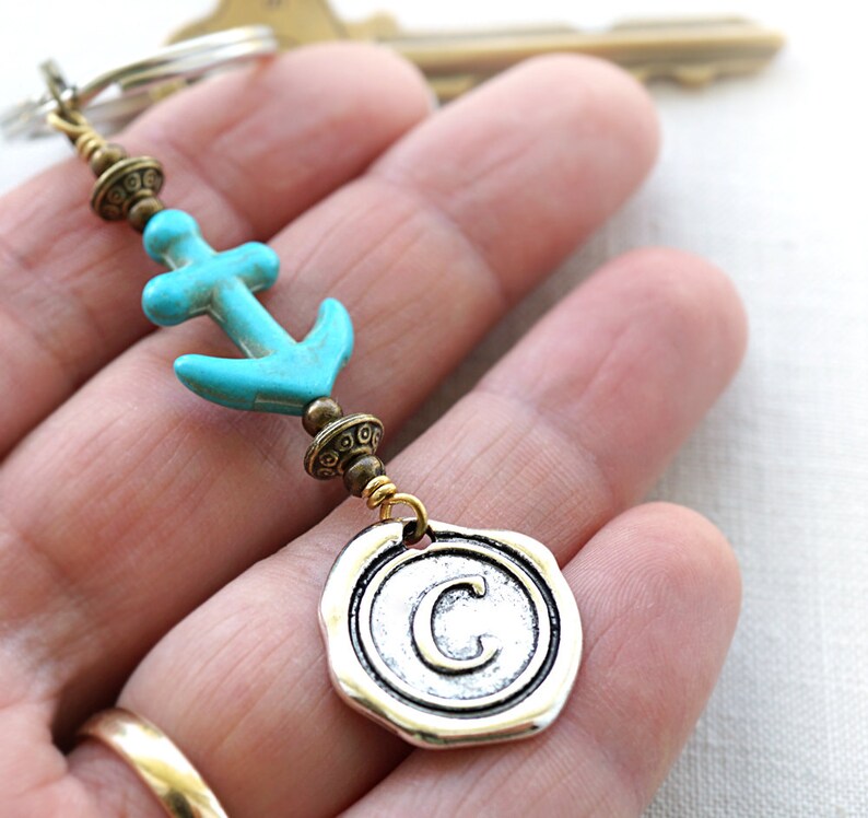 Personalized Keychain Anchor Keychain Nautical Gift Wax Seal Initial ...