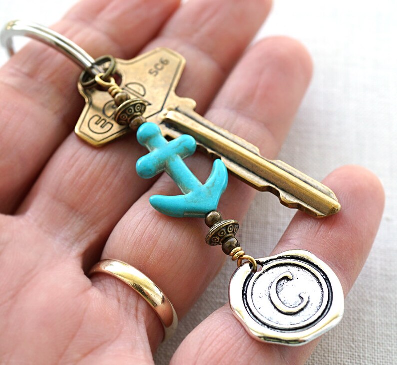 Personalized Keychain Anchor Keychain Nautical Gift Wax Seal Initial ...