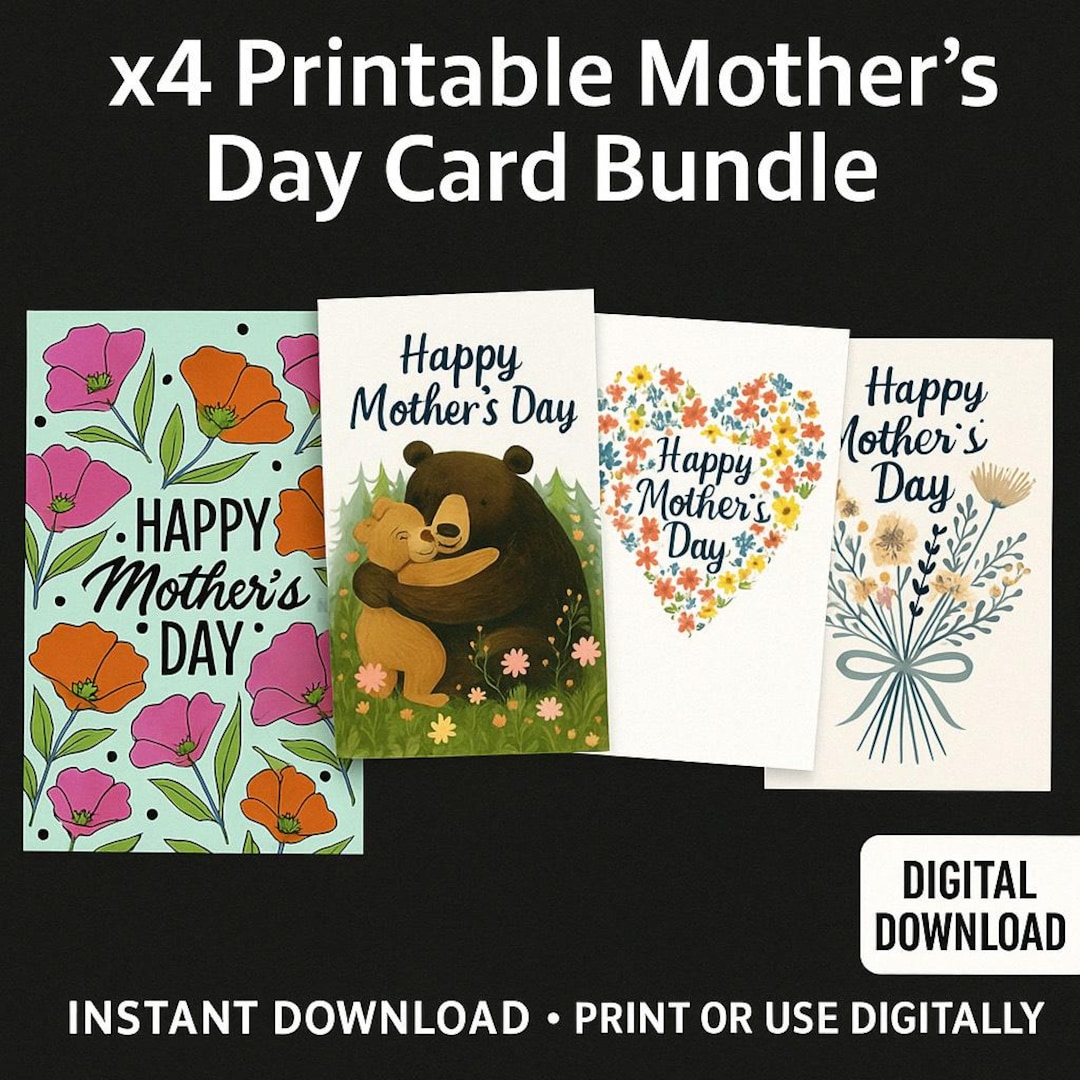 Mother's Day Digital Card Fronts | Four Designs | Instant Download - Etsy
