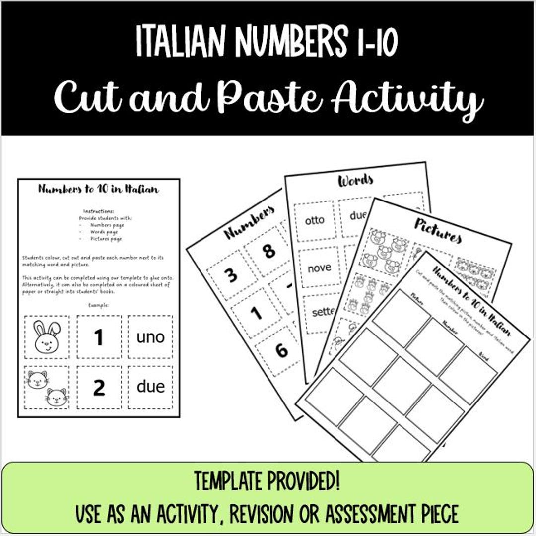 Italian Numbers 1-10 | Cut and Paste Activity - Etsy