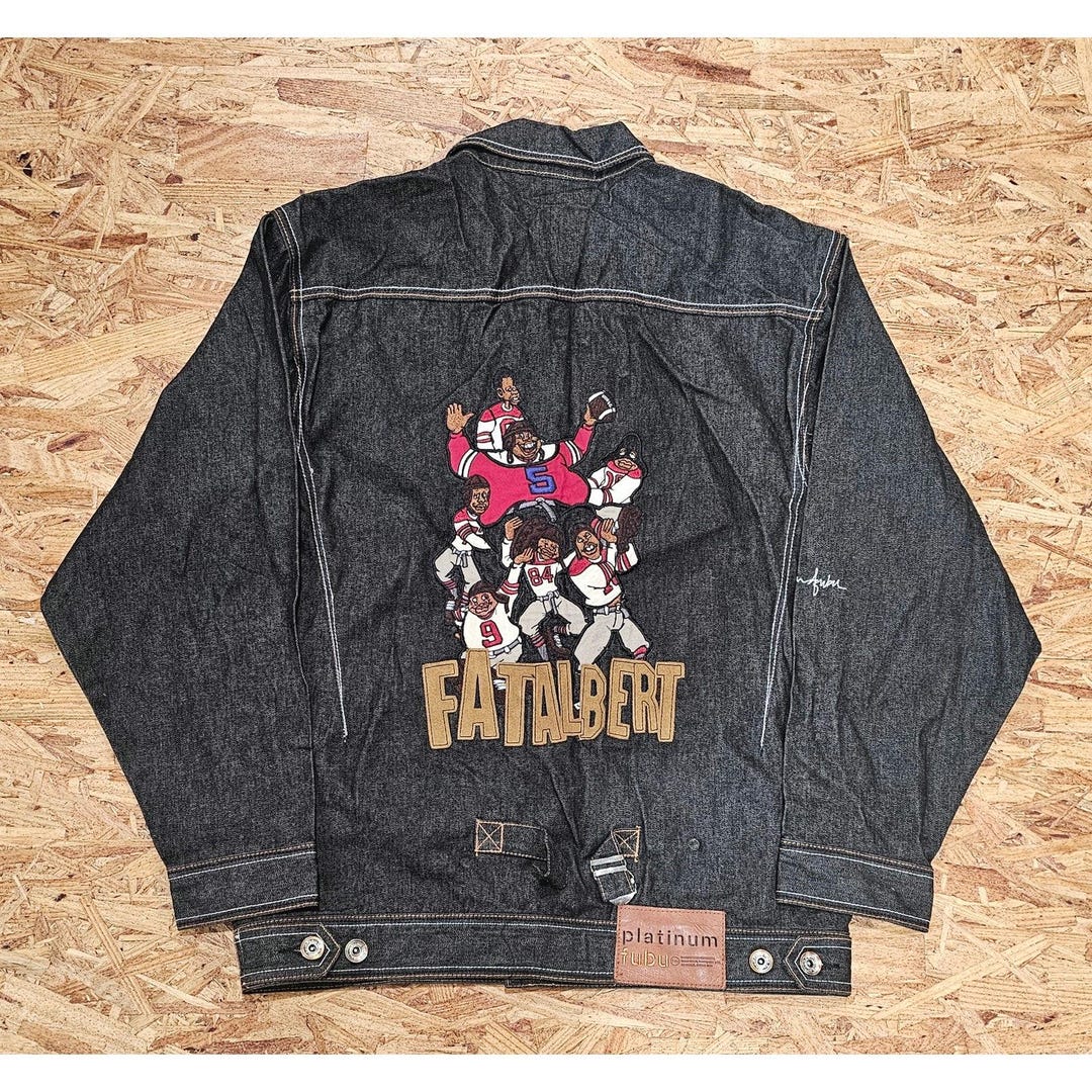 Y2K Platinum Fubu Fat Albert Graphic Black Denim Jacket Baggy Size ...