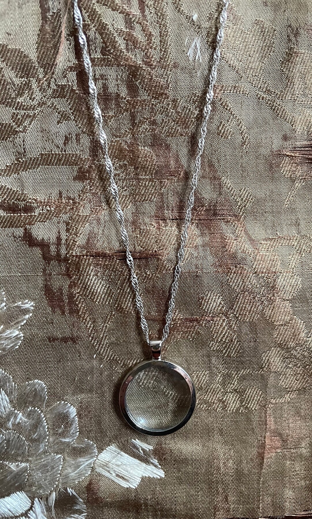 Magnifying Glass Necklace Small 24mm Loupe Magnifier in Silver Long ...