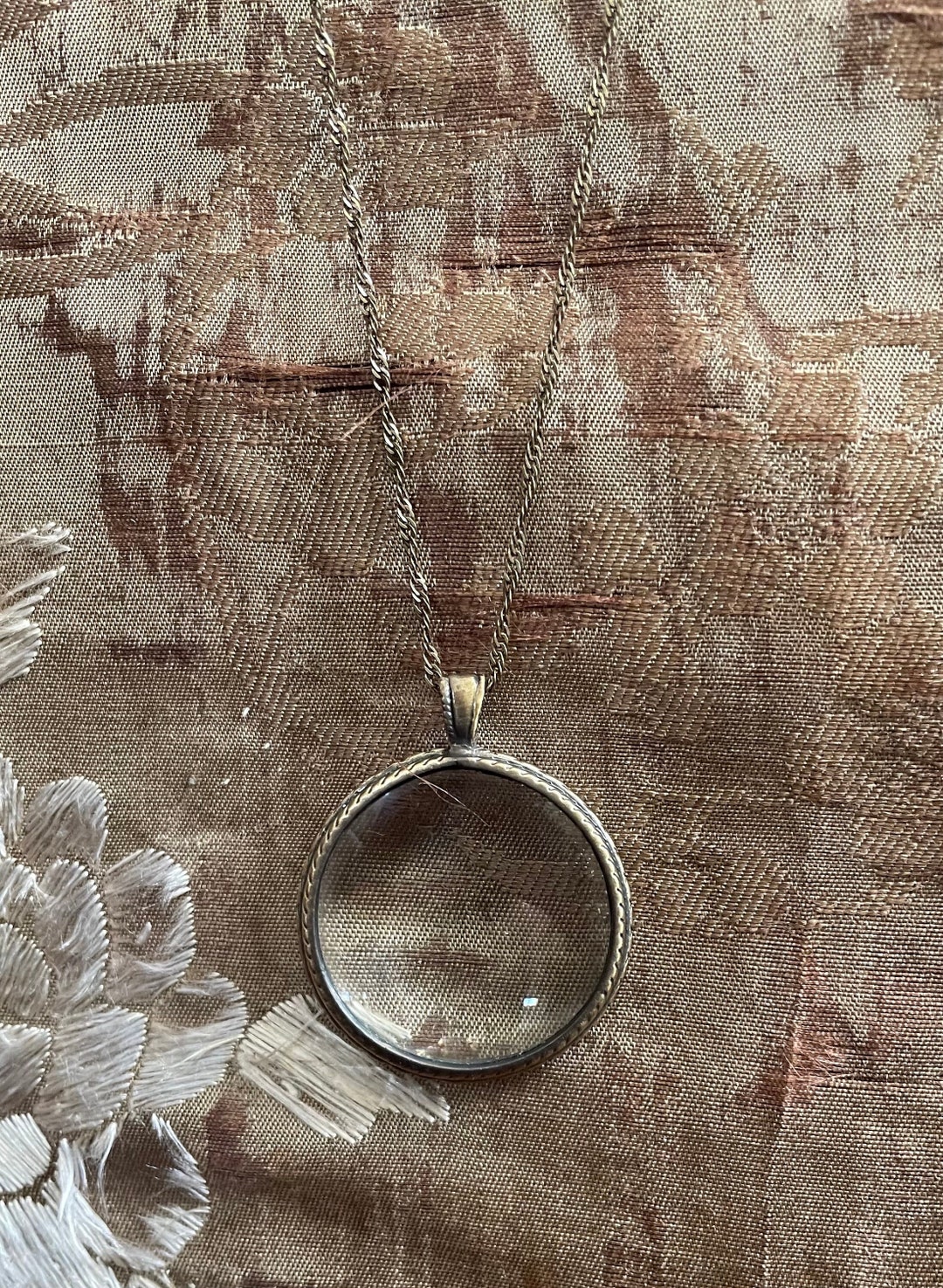 Magnifying Glass Necklace Brass Loupe Medium Magnifier Long Necklace ...
