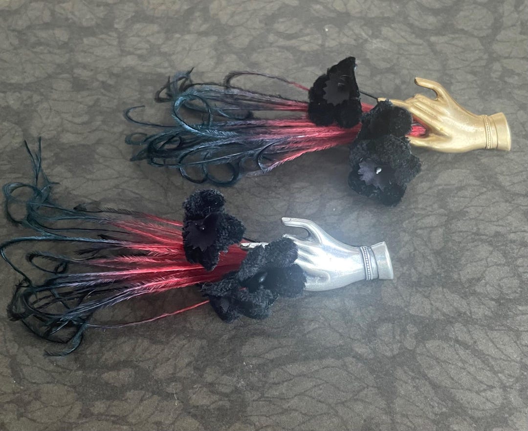 Victorian Inspired Hand Pin in Silver, Black and Red, Victorian ...