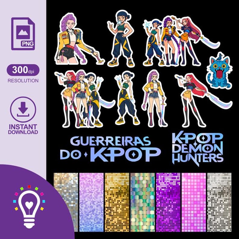 K-pop Warriors Digital Kit - Cliparts, Digital Papers, KPOP Demon Hunters Sticker Pack PNG - Etsy