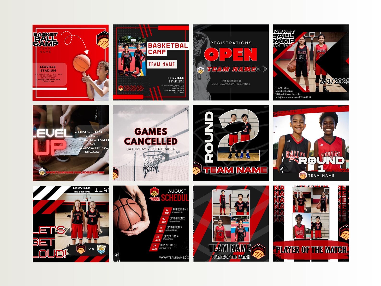 BLACK RED BASKETBALL Canva Template | Customisable and Easy to Edit ...