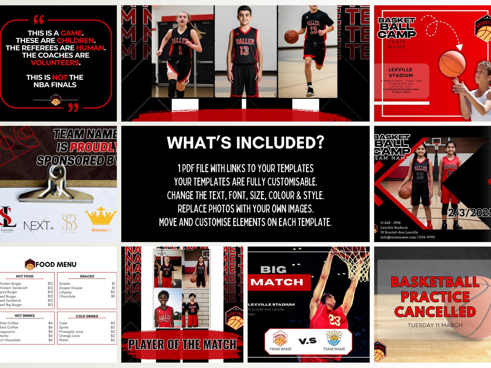 BLACK RED BASKETBALL Canva Template | Customisable and Easy to Edit ...