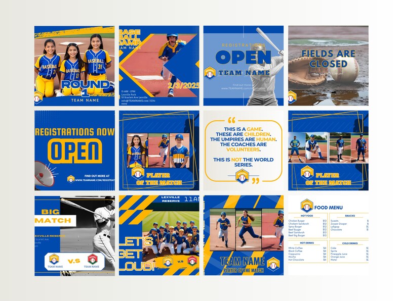 BLUE YELLOW Baseball Canva Template | Customisable and Easy to Edit ...