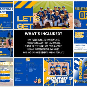 BLUE YELLOW Baseball Canva Template | Customisable and Easy to Edit ...