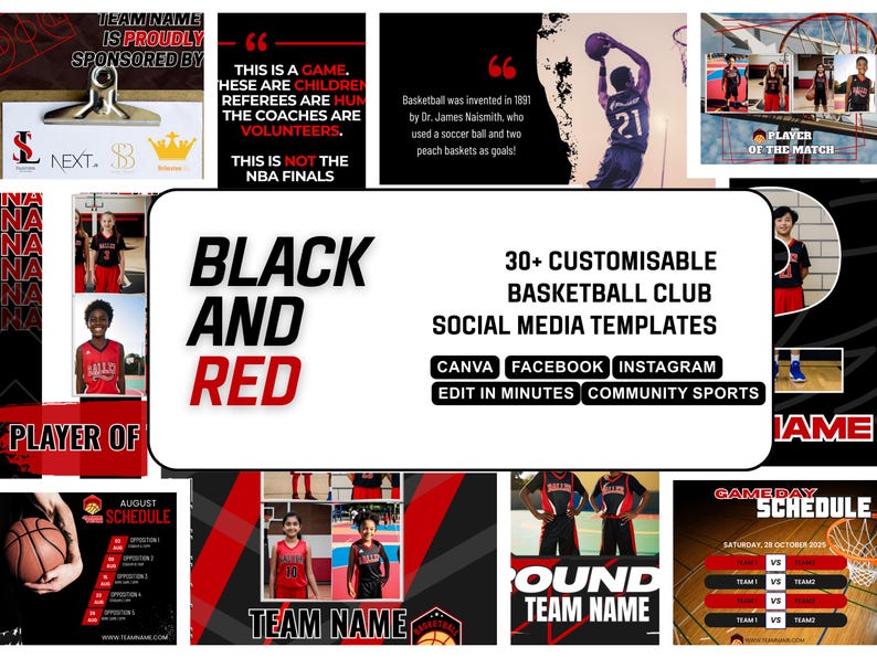 BLACK RED BASKETBALL Canva Template | Customisable and Easy to Edit ...