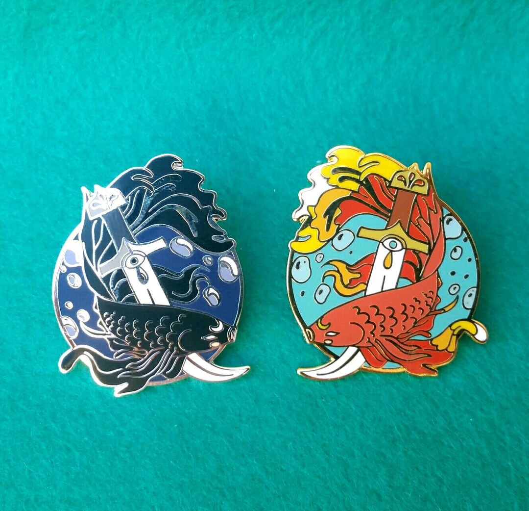 Pair of Fish and Dagger Hard Enamel Pins Set of 2 Gift Idea - Etsy