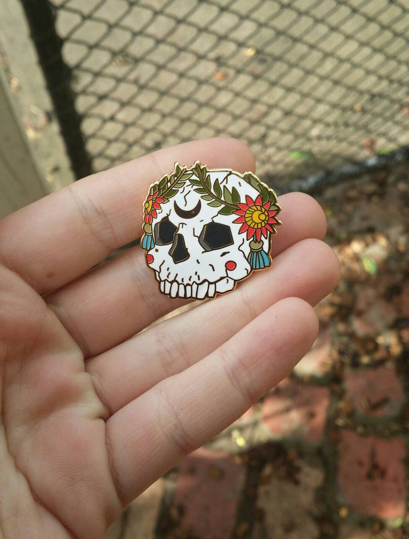 Ornate Skull Hard Enamel Pin With Floral Wreath Skull Pin | Etsy