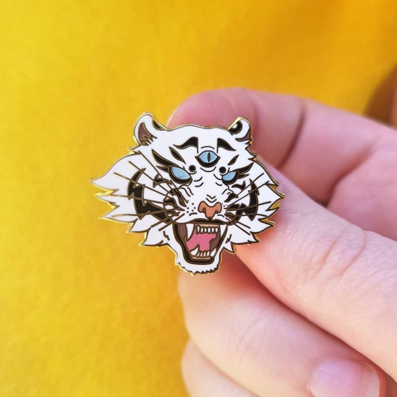 Tiger Enamel Pin With Glitter Eyes Lapel Pin Cloisonné | Etsy