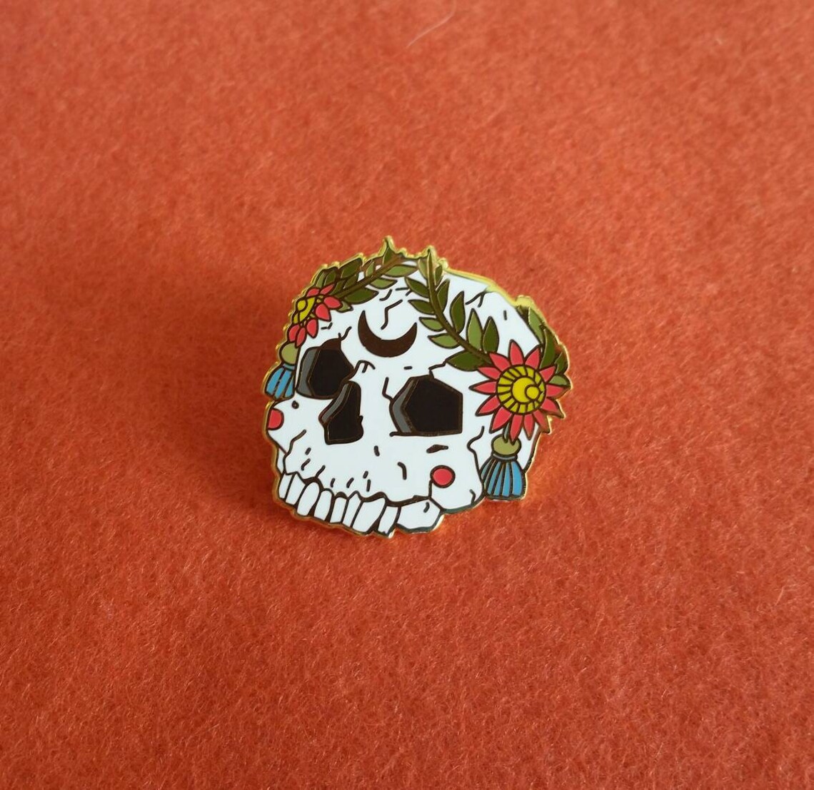 Ornate Skull Hard Enamel Pin With Floral Wreath Skull Pin - Etsy Canada