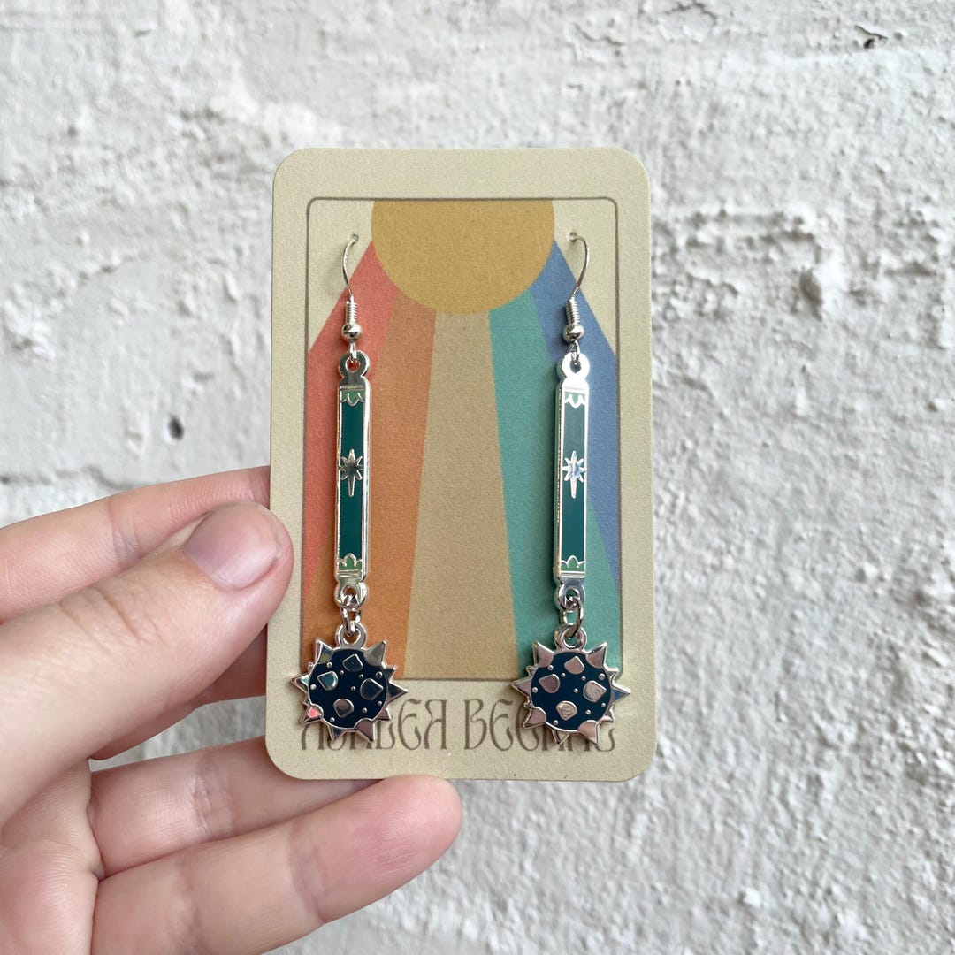 Morningstar Flail Silver Enamel Earrings - Medieval, Larp Accessories ...