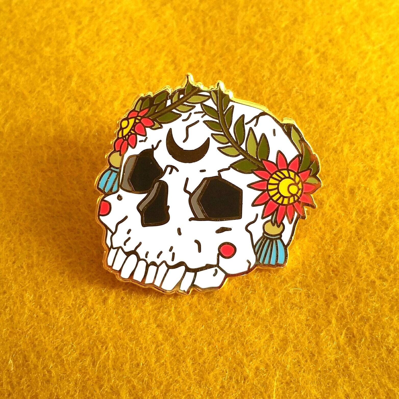 Ornate Skull Hard Enamel Pin with Floral Wreath skull pin | Etsy