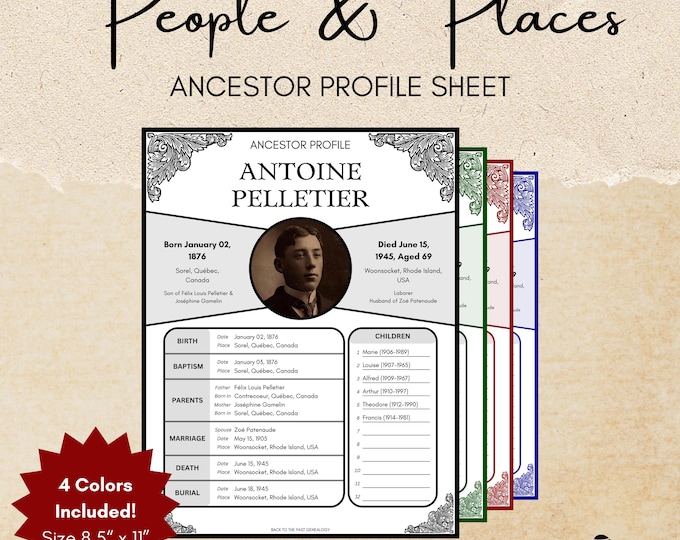Ancestor Profile Sheets | People & Places | Easy Customizable Canva ...