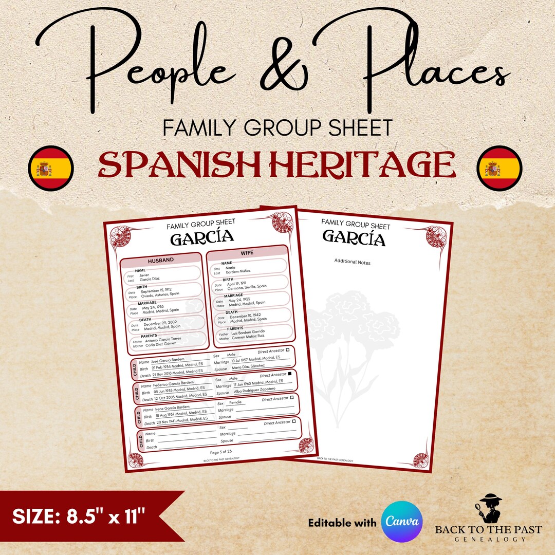 Spanish Family Group Sheet: Research Organizer for Family History ...