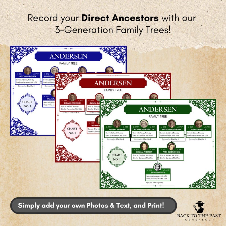 Family Tree Template: 3-generation Chart for Family History, Ancestry ...