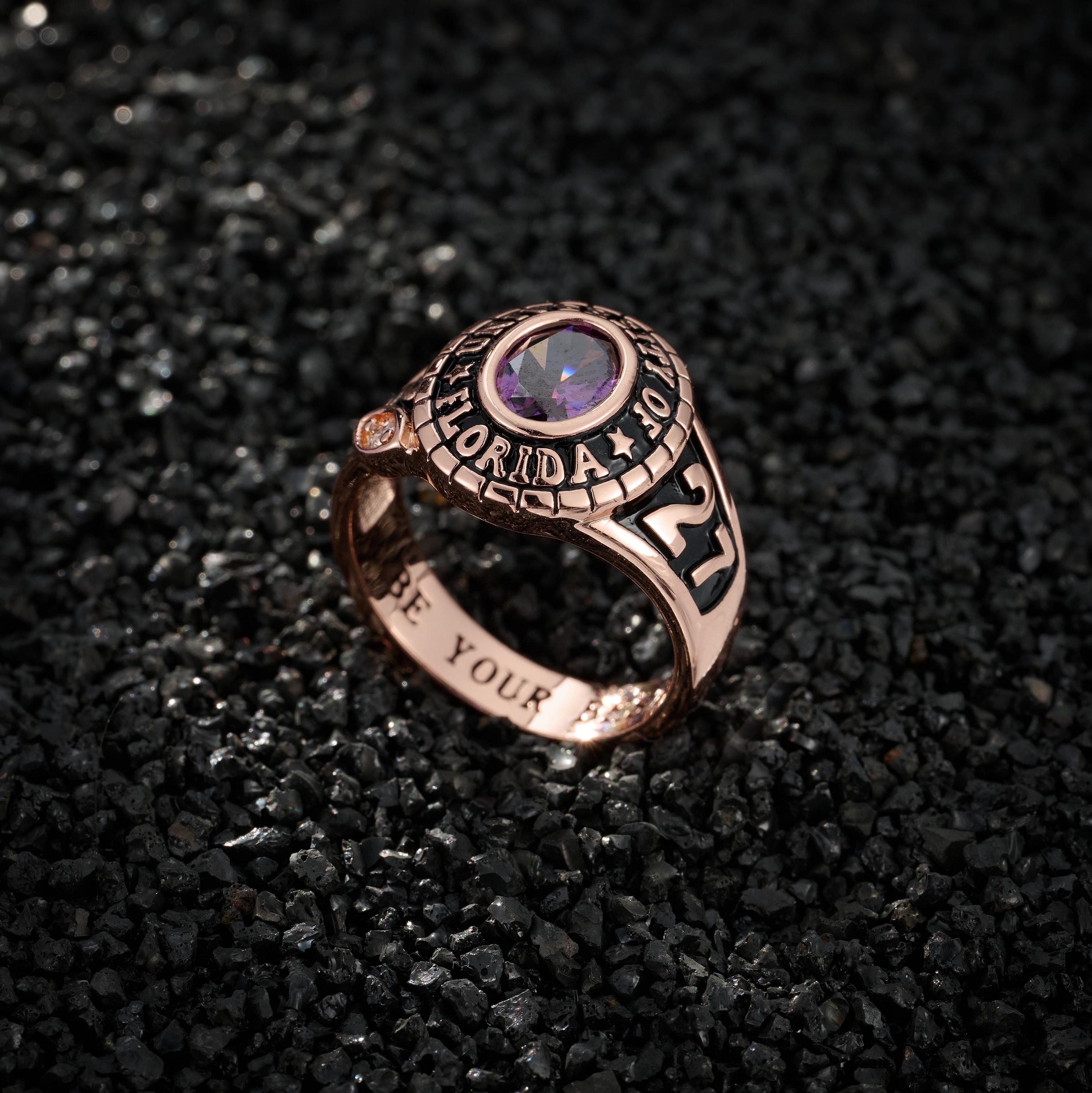 Personalized Engraved Name Class Ring With Birthstone, Custom College ...