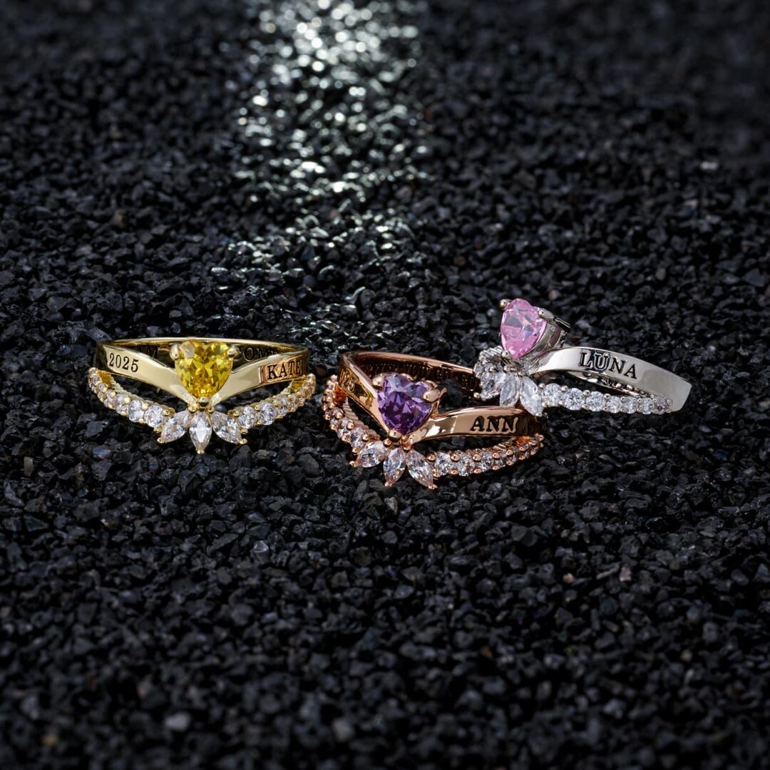 Customizable Women Birthstone Class Ring ,graduation Ring With ...