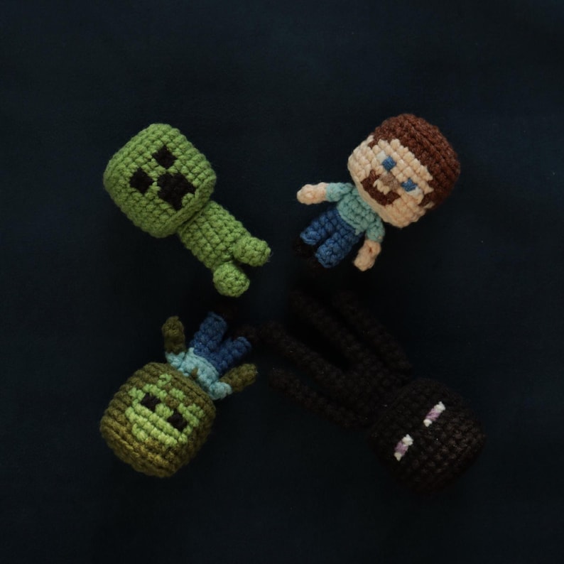 Minecraft Keychain Set – Amigurumi Crochet Patterns PDF (steve, Zombie ...
