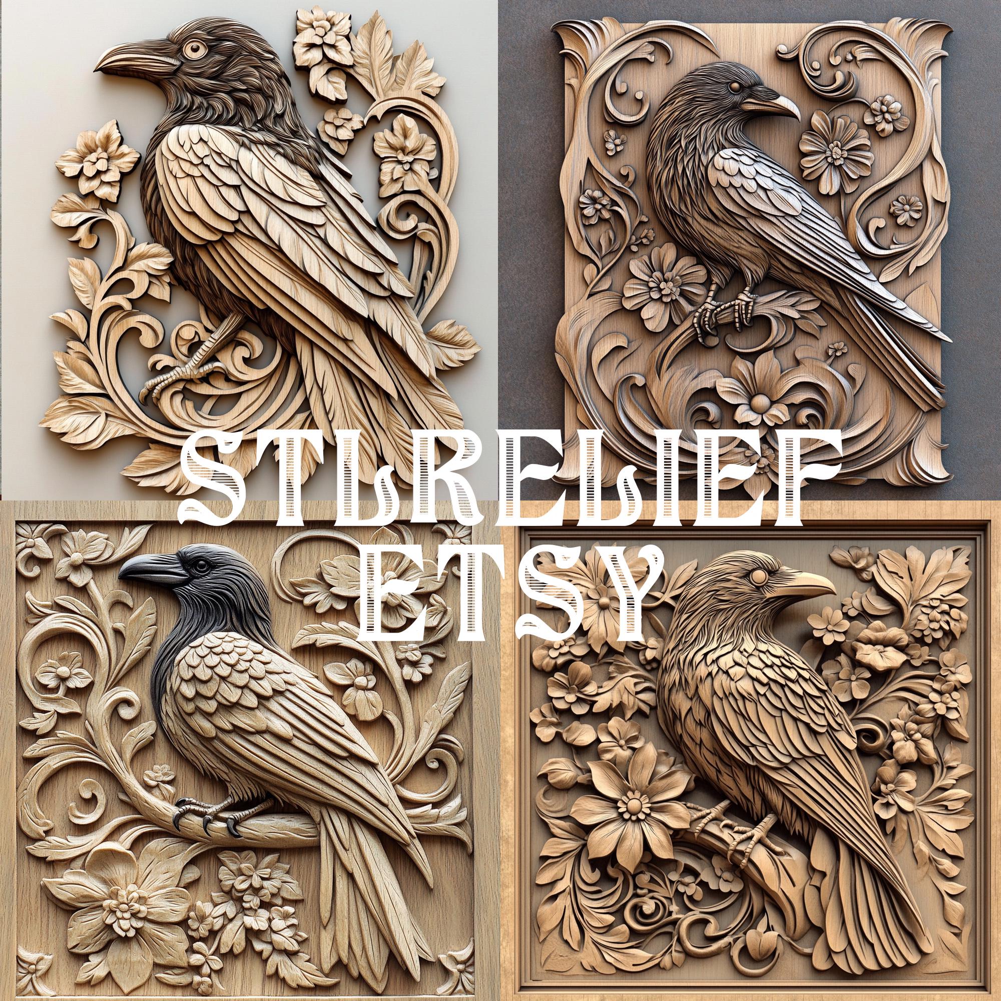 22 Floral Raven STL Designs for CNC and 3D Printing – Intricate Relief ...