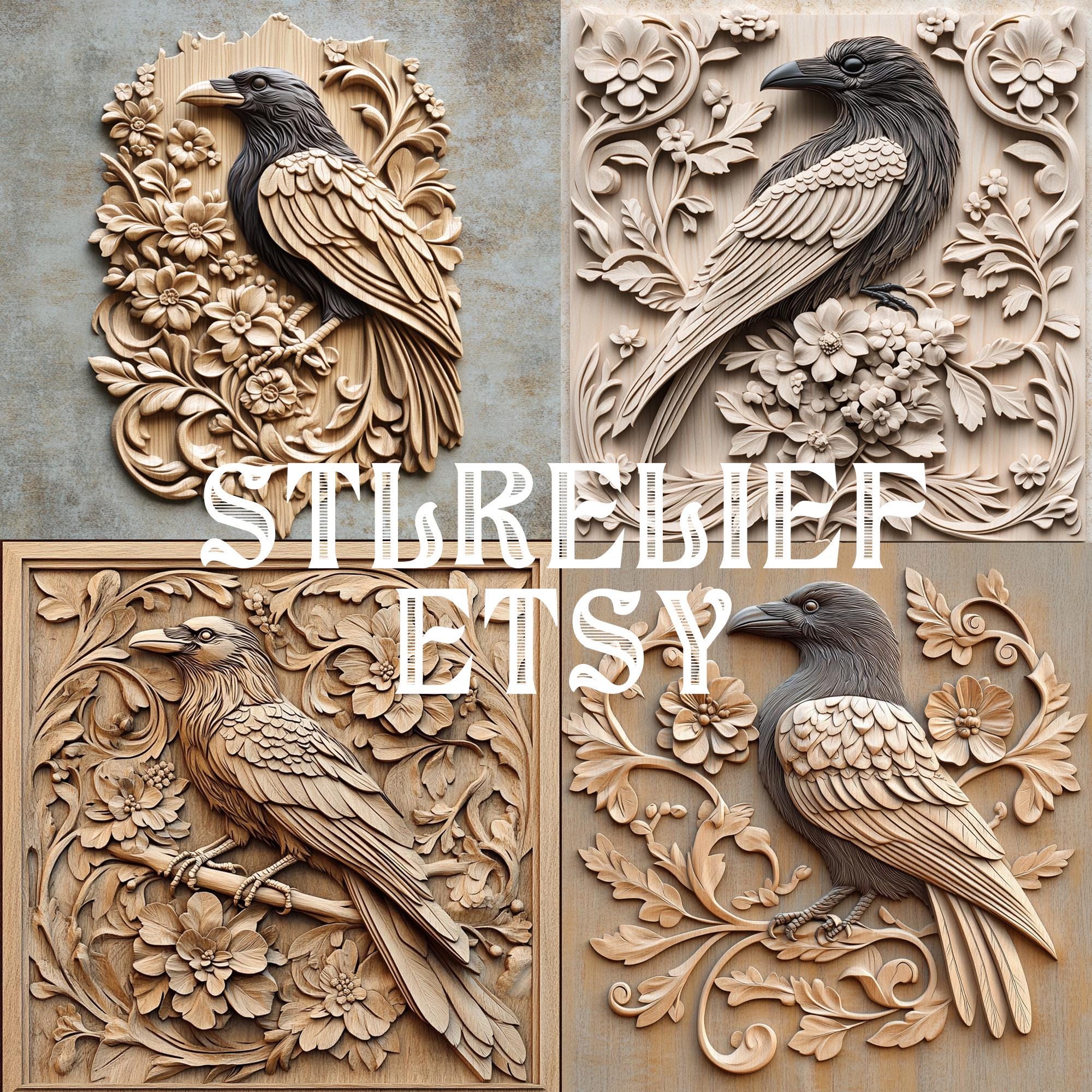 22 Floral Raven STL Designs for CNC and 3D Printing – Intricate Relief ...