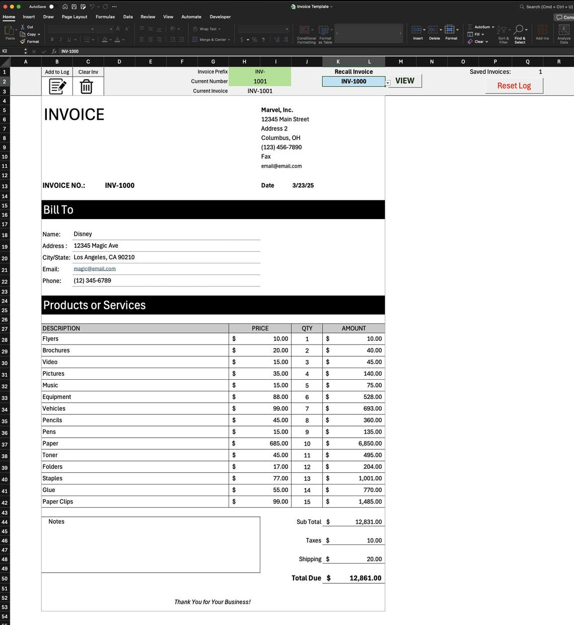 Invoice Template With Log Features - Etsy