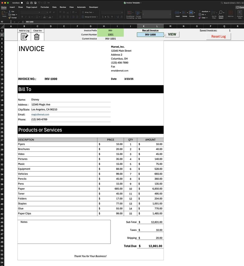 Invoice Template With Log Features - Etsy