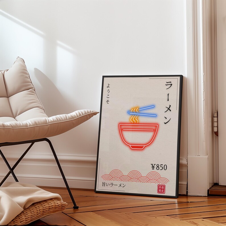 Retro Ramen Shop Sign Wall Art | Japanese Neon Noodle Poster ...