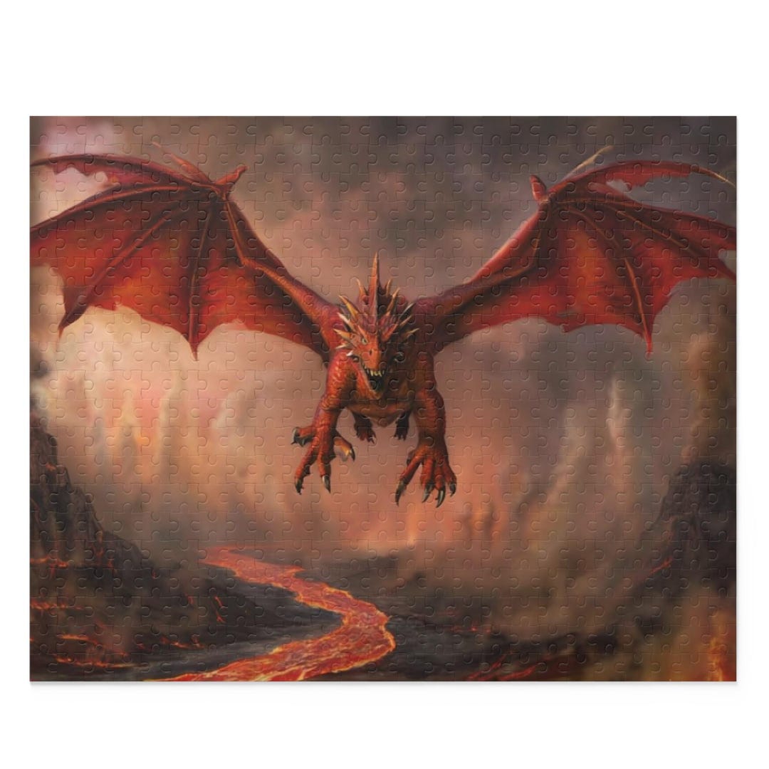 Fiery Red Dragon Puzzle - 500 Piece Jigsaw Over a Lava-filled Canyon - Etsy