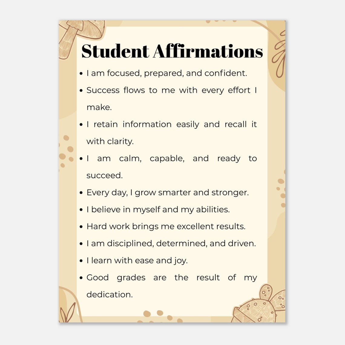 Student Affirmation Poster for Classroom Decor | Motivational Wall Art ...