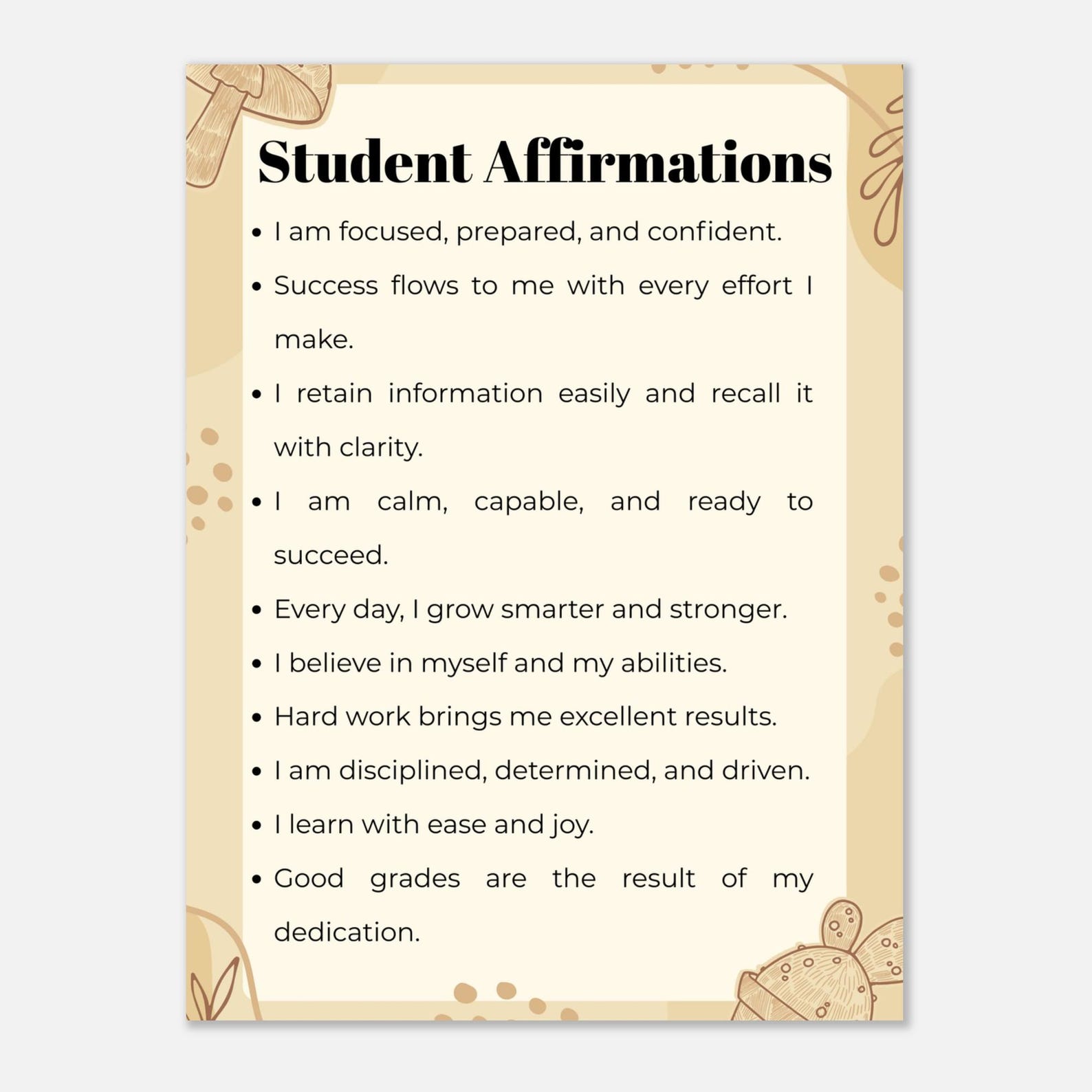 Student Affirmation Poster for Classroom Decor | Motivational Wall Art ...