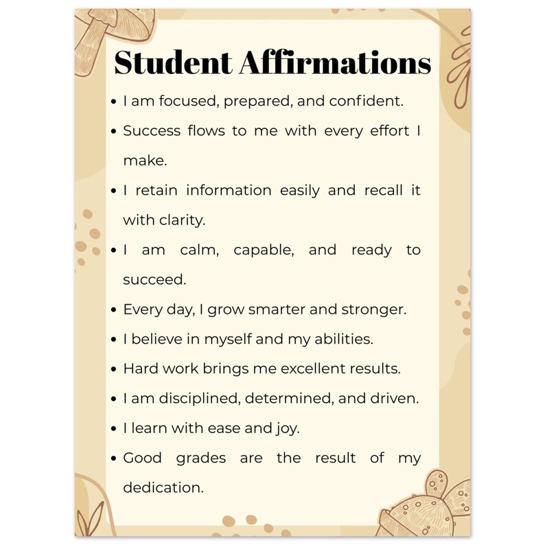 Student Affirmation Poster for Classroom Decor | Motivational Wall Art ...
