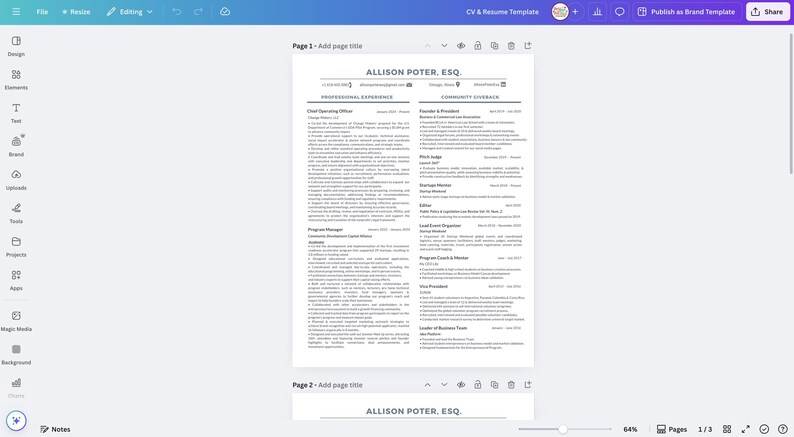 Editable Resume Template Canva: Modern CV Design (digital Download 8.5x11 Inches) - Etsy