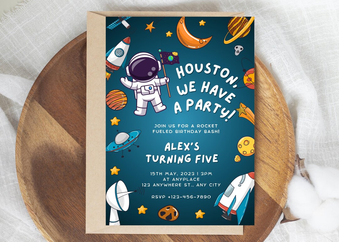 Kids Astronaut Birthday | Spaceship Birthday Invite | Navy Blue Cosmic ...