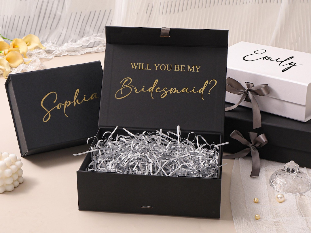 Personalized Bridesmaid Proposal Box,custom Name Magnetic Ribbon Box ...