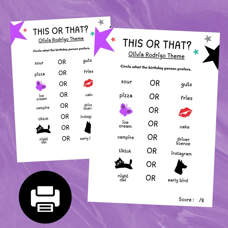 Olivia Rodrigo Party Game: This or That Birthday Activity (digital ...