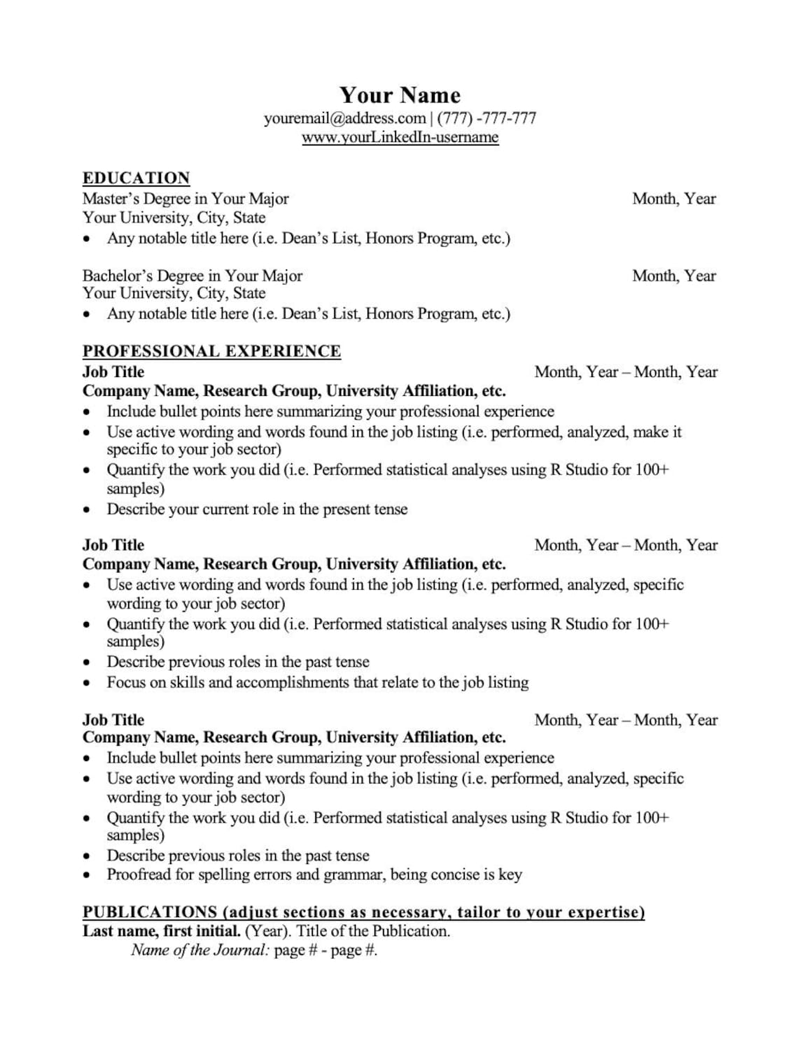 Professional Resume, Recent Grad Resume, Academic Resume, Microsoft ...