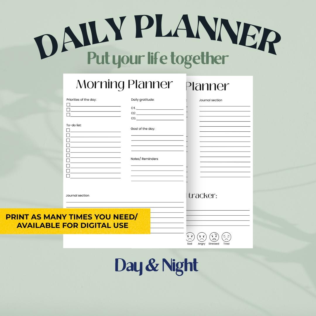 Daily Planner for Morning and Night Organization Digital and Printable ...
