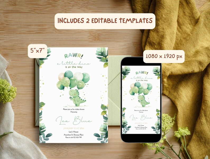 Editable a Little Dinosaur is on the Way Baby Shower Invitation Baby ...