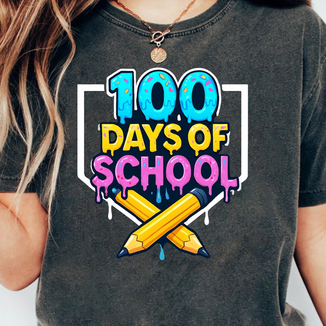 100 Days of School PNG | Colorful Drip Typography With Pencils ...